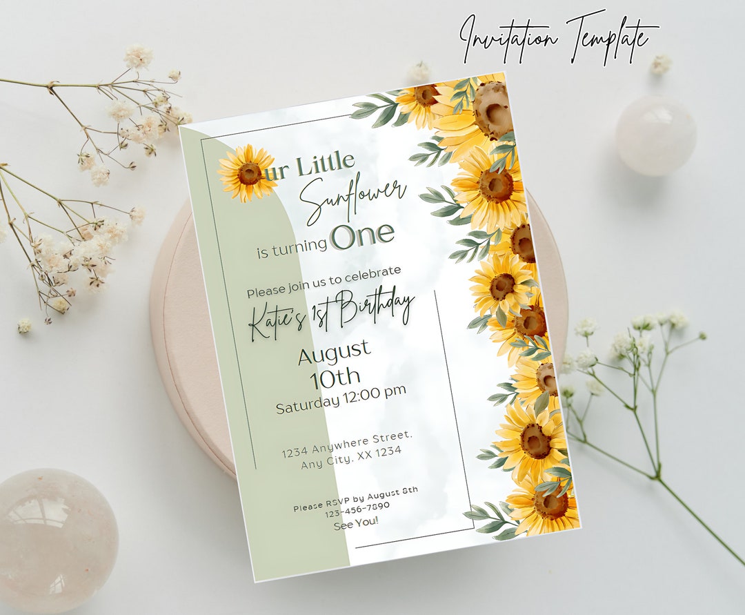 Sunflower Birthday Invitation, Floral Party, Sunflower Invite, Editable ...