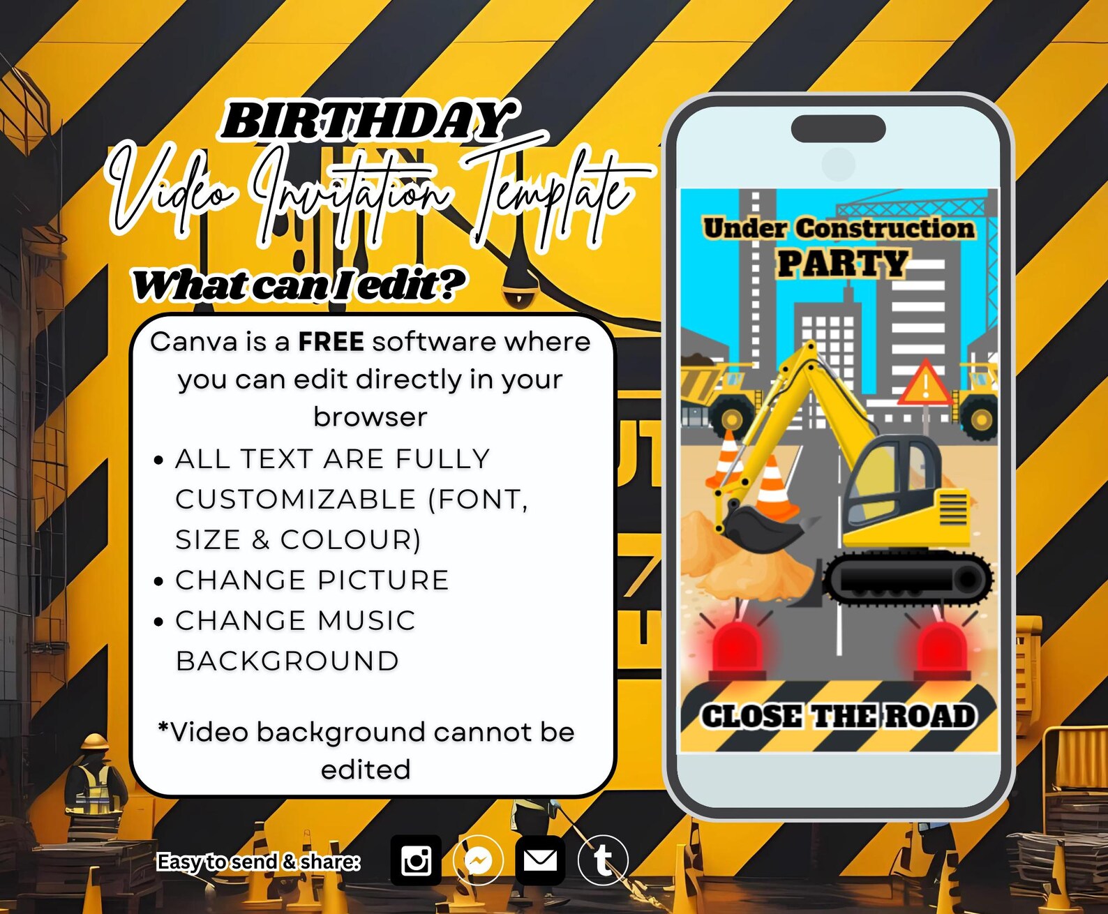 Construction Birthday Invitation, Construction Truck Theme Party Invite ...