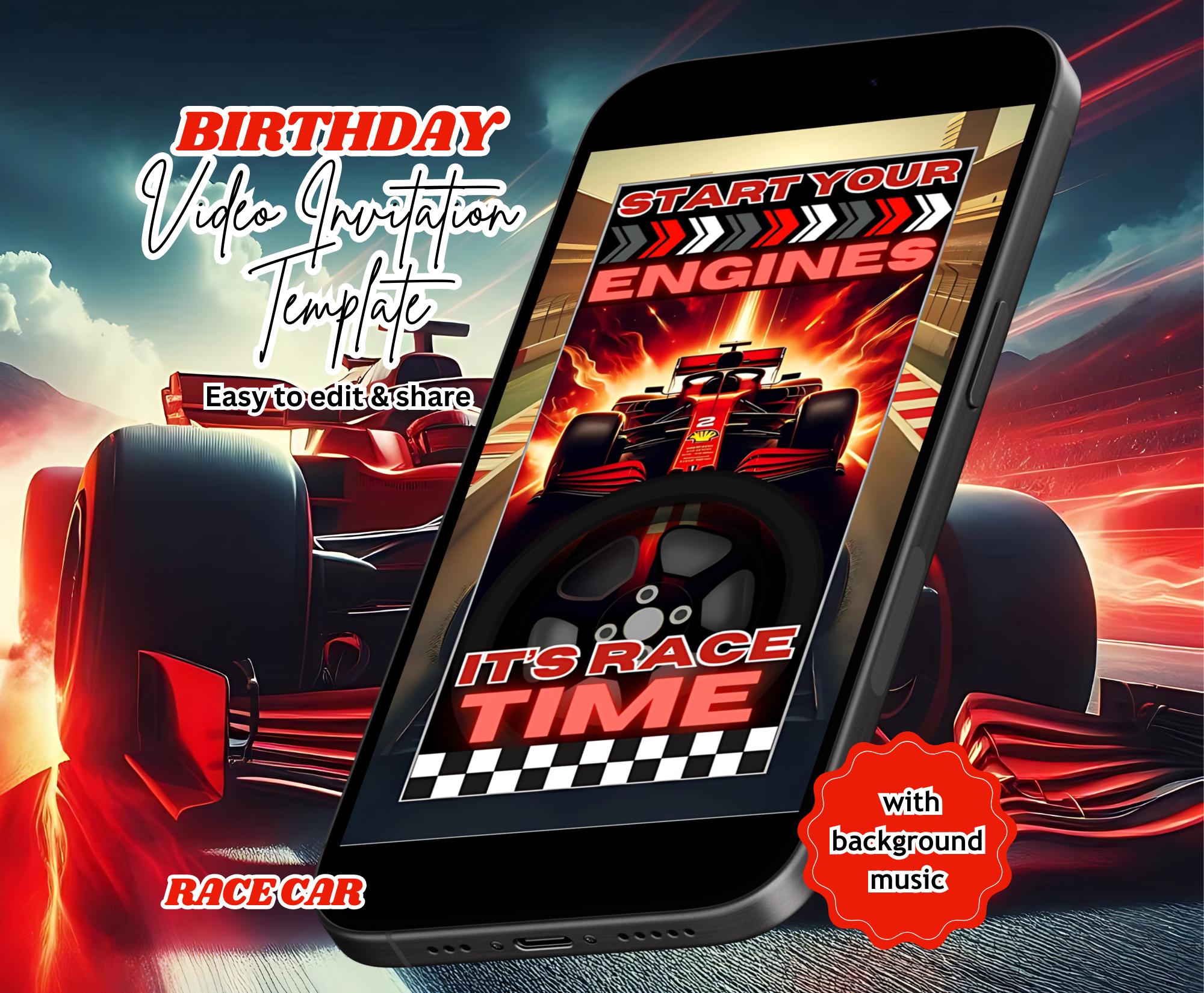 Formula Car Birthday Video Invitation: Race Car Theme Party, Editable ...
