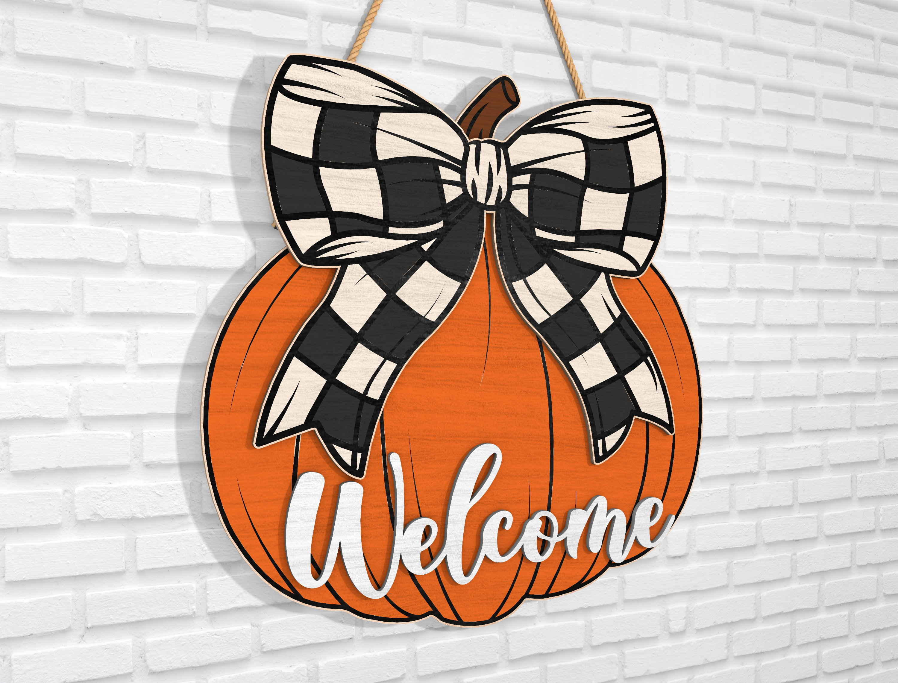 Pumpkin Bow Door Sign Svg Round Door Hanger Svg Welcome Halloween Sign