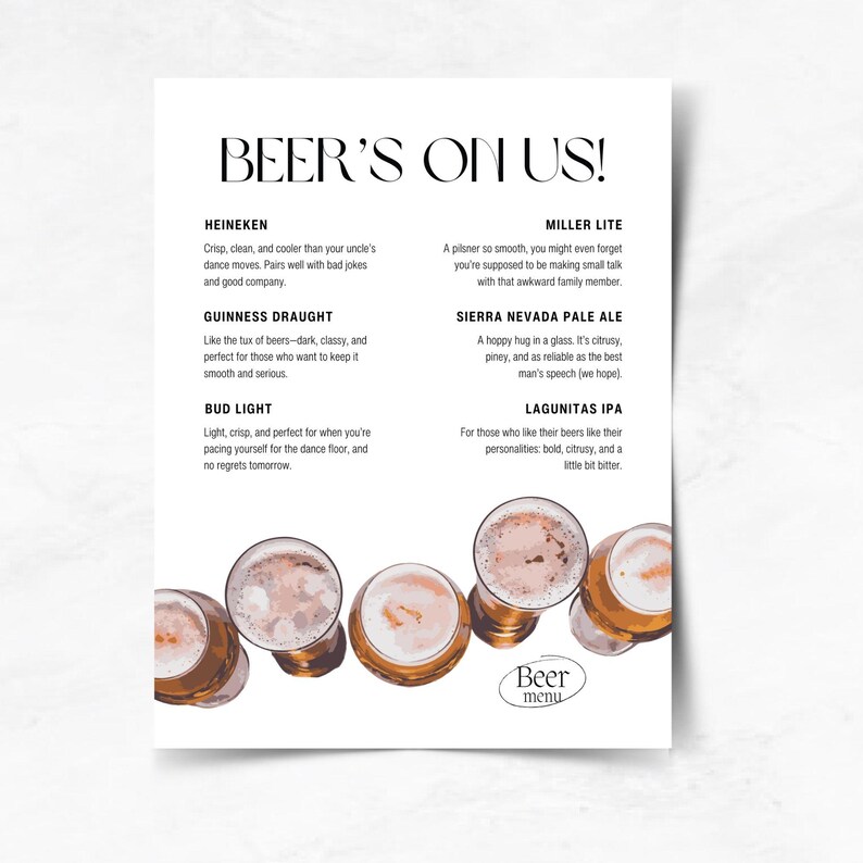 Wedding Beer Menu | Wedding Drinks Signage | Wedding Drinks Menu ...