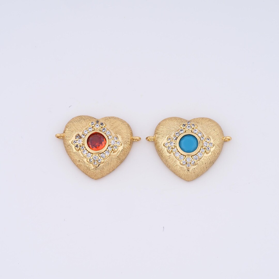 Gold Heart Connectors 18K Gold Filled Heart Connectors CZ Heart ...