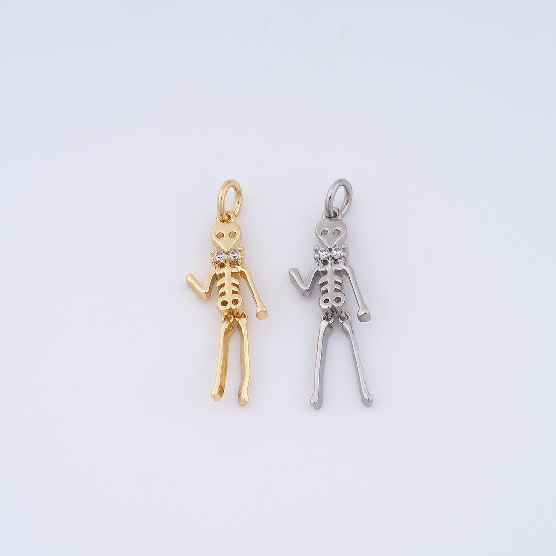 Gold CZ Skeleton Charm 18K Gold Filled Skeleton Pendant Skeleton ...