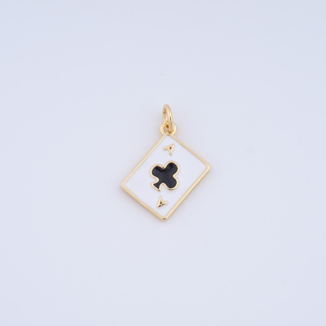 Gold Enamel Playing Card Charm 18K Gold Filled Playing Card Pendant ...