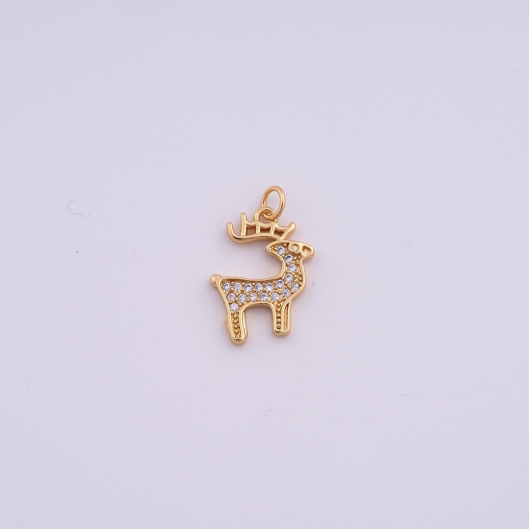 Gold Deer Charm, 18K Gold Filled Deer Pendant,deer Necklace,cz Deer ...