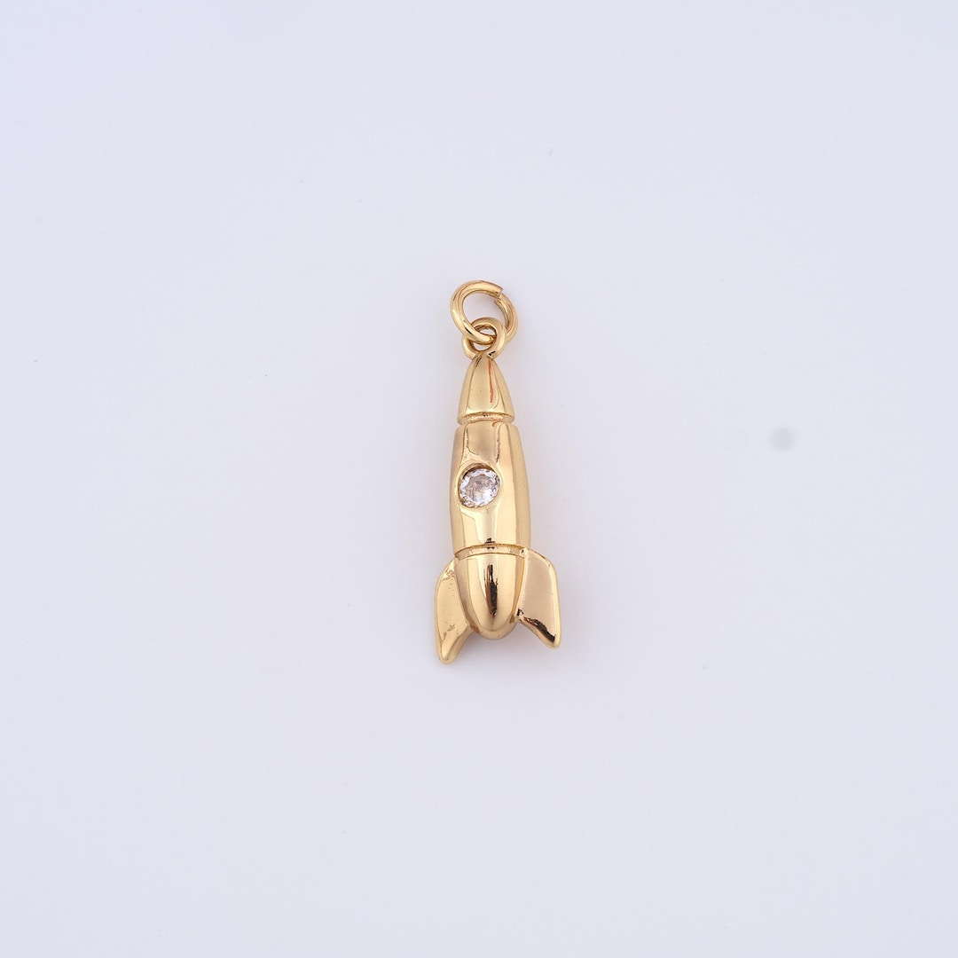 Gold Rocket Charm, 18K Gold Filled Rocket Pendant,rocket Necklace,cz ...