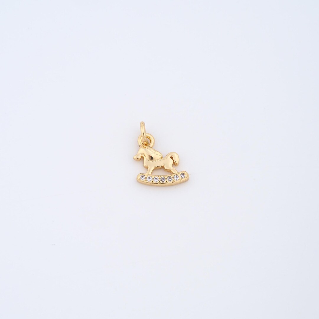 Gold CZ Rocking Horse Charm 18K Gold Filled Rocking Horse Pendant ...