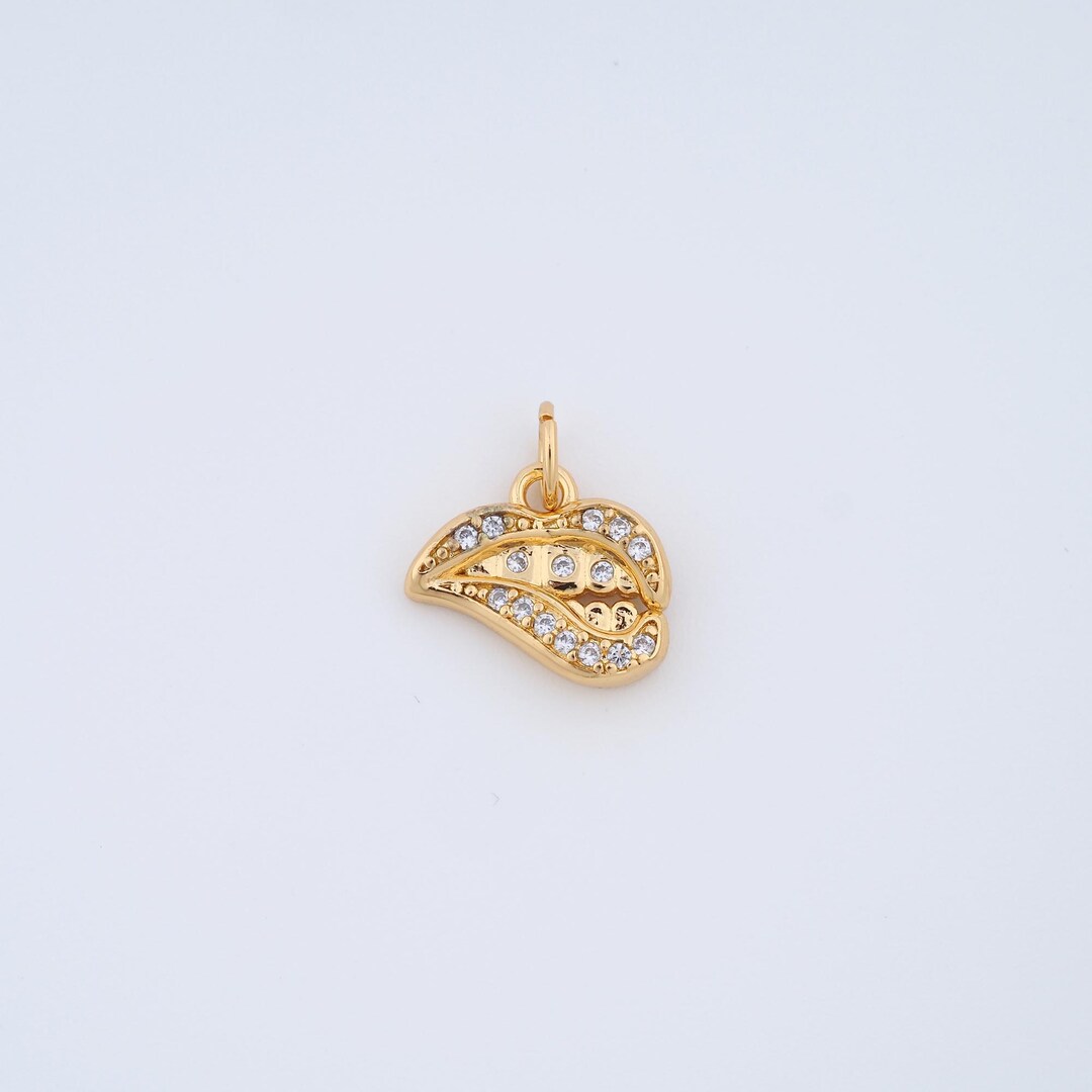Gold CZ Lips Charm 18K Gold Filled Lips Pendant Lips Necklace Lips ...