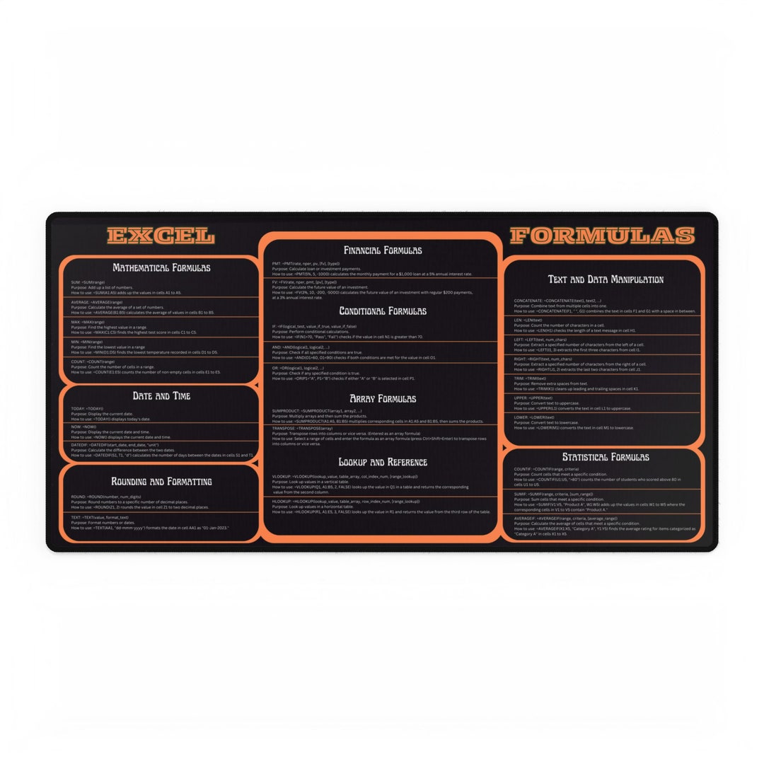 Mousepad Orange, Excel Desk Mat, Mouse Pad, Excel Formula, Large Mouse ...