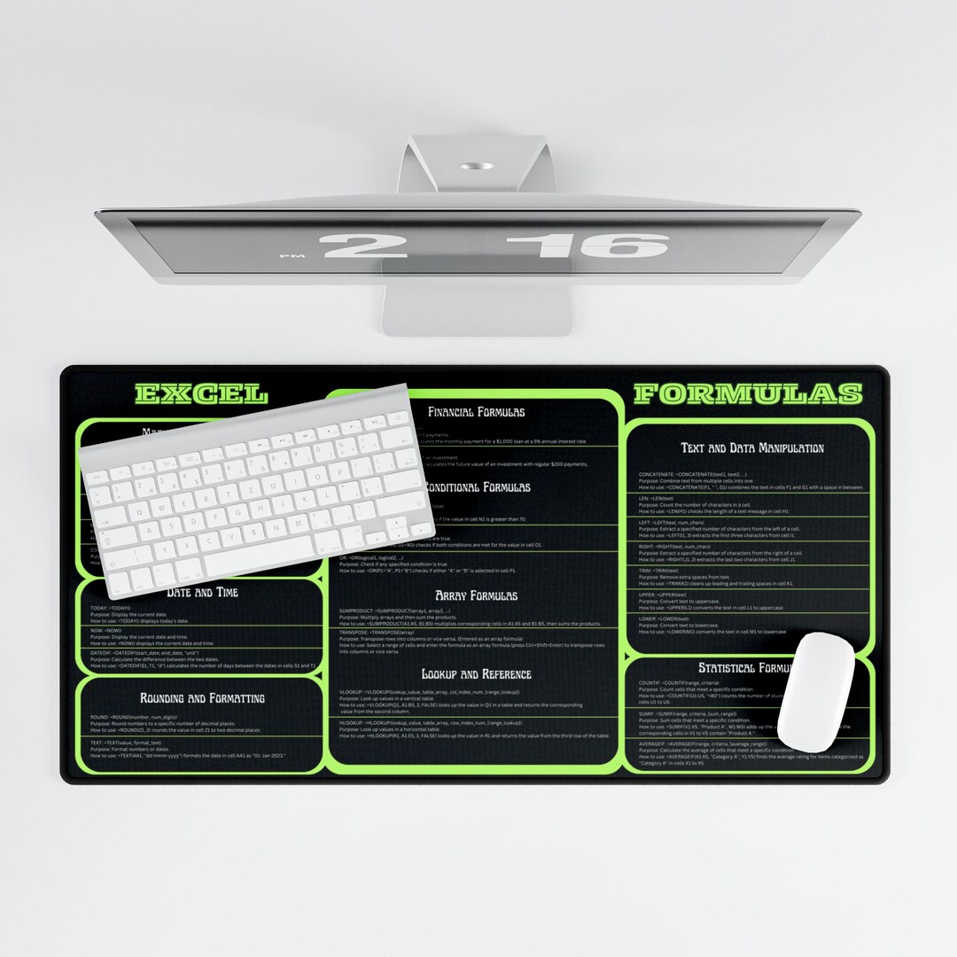 Excel Desk Mat, Mouse Pad, Excel Formula, Large Mouse Pad, Big Mouse ...