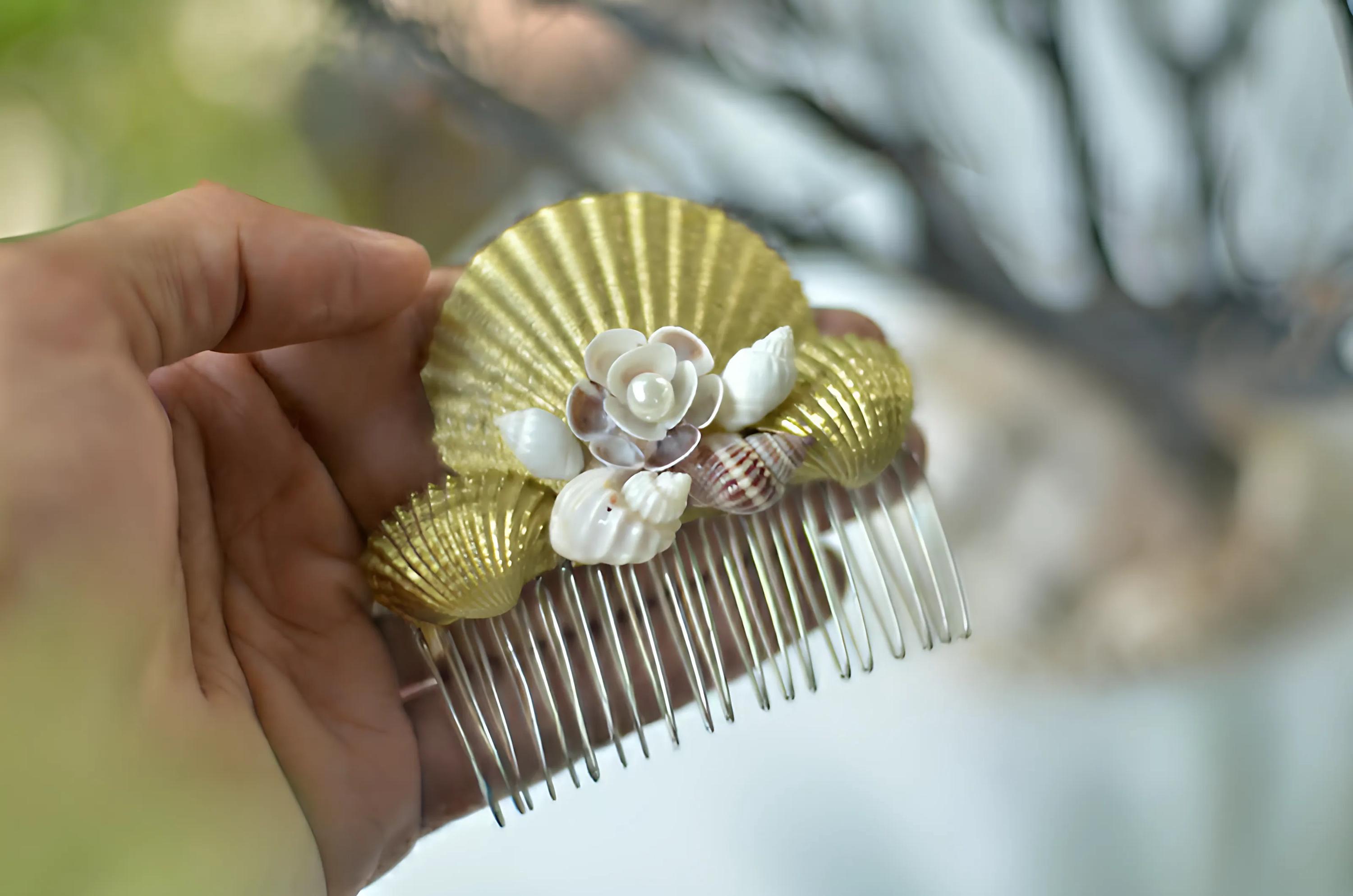 Seashell Hair Comb, Handcrafted Natural Seashell, Beach Wedding Comb ...