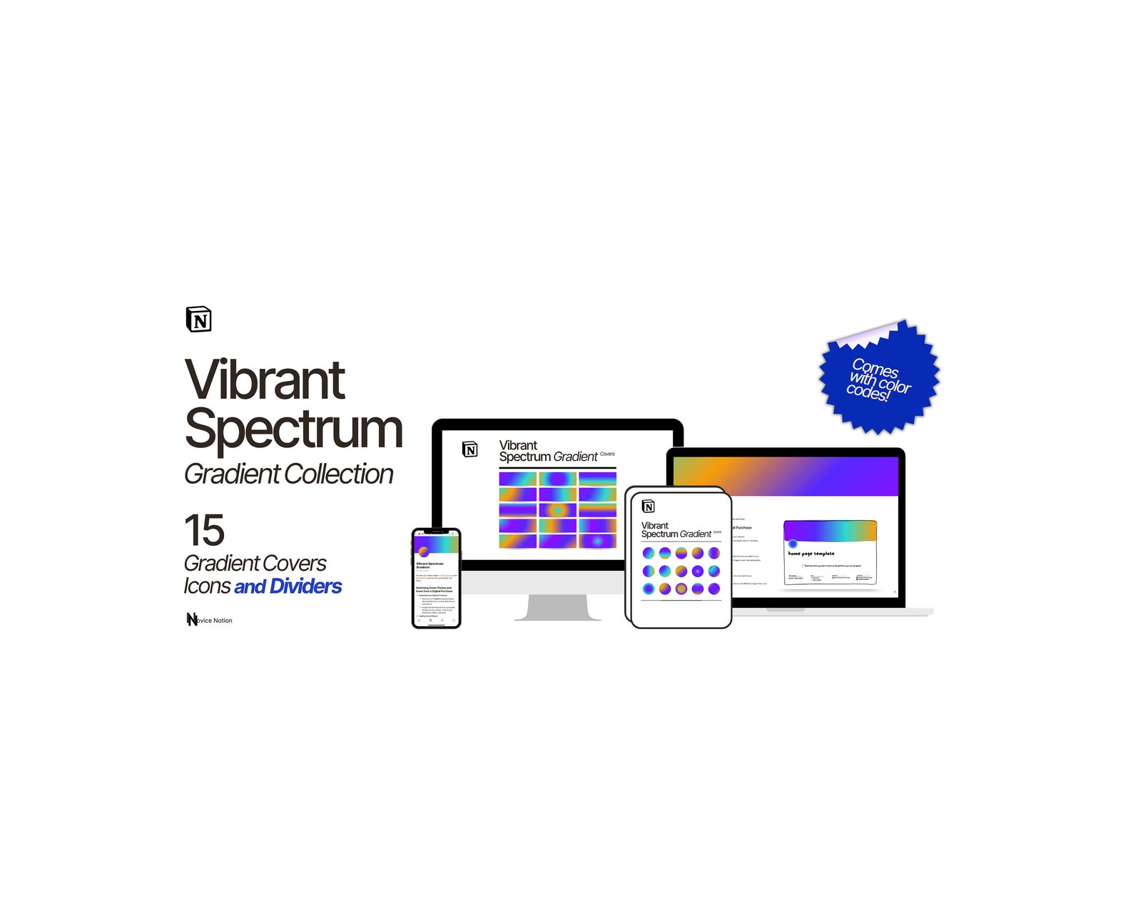 Notion Covers Gradient, Gradient Icons and Notion Dividers, Notion Customization Bundle, Vibrant ...