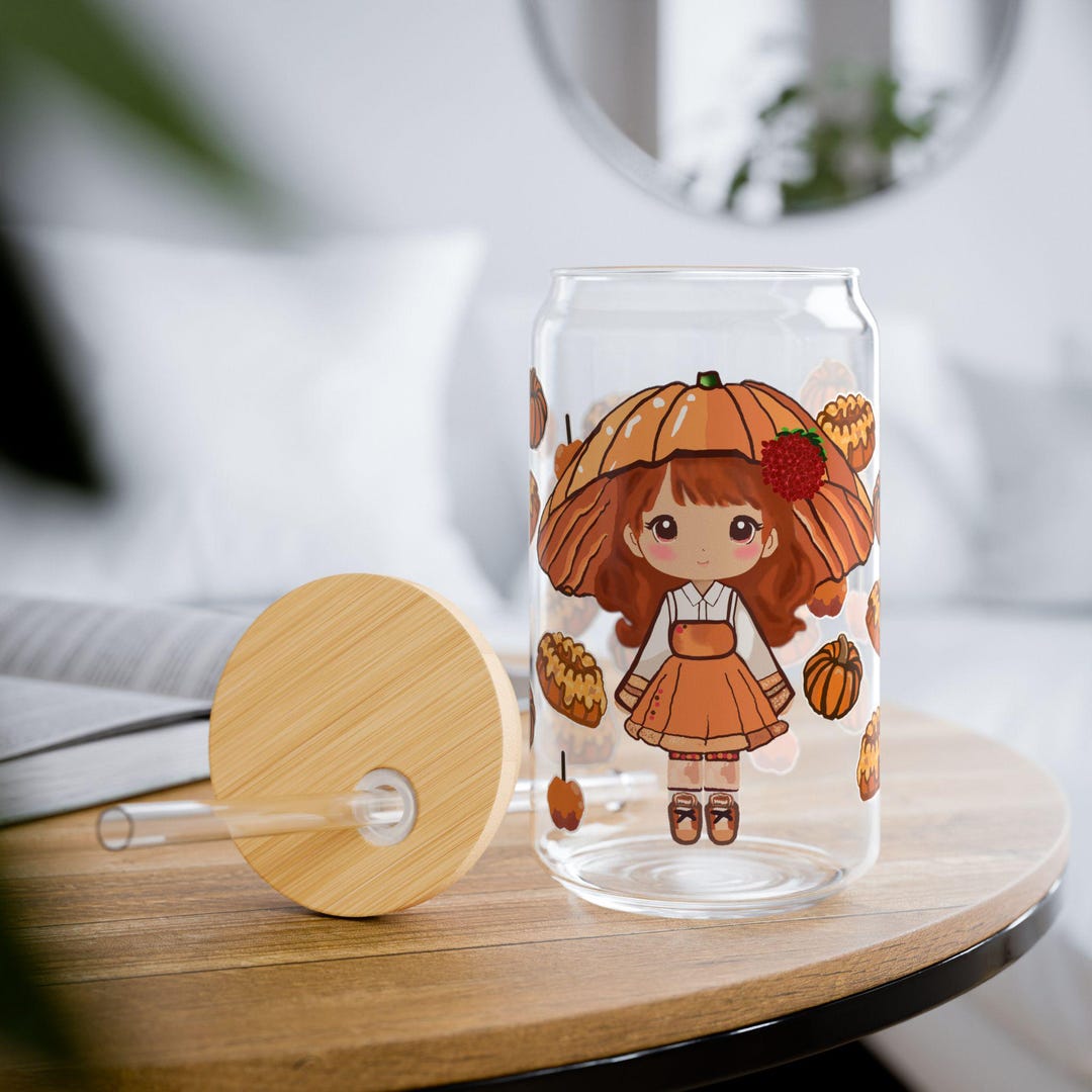 Glass Sipper, Cute Kawaii Autumn Girly Sip Cup, Fall Festive Icons ...