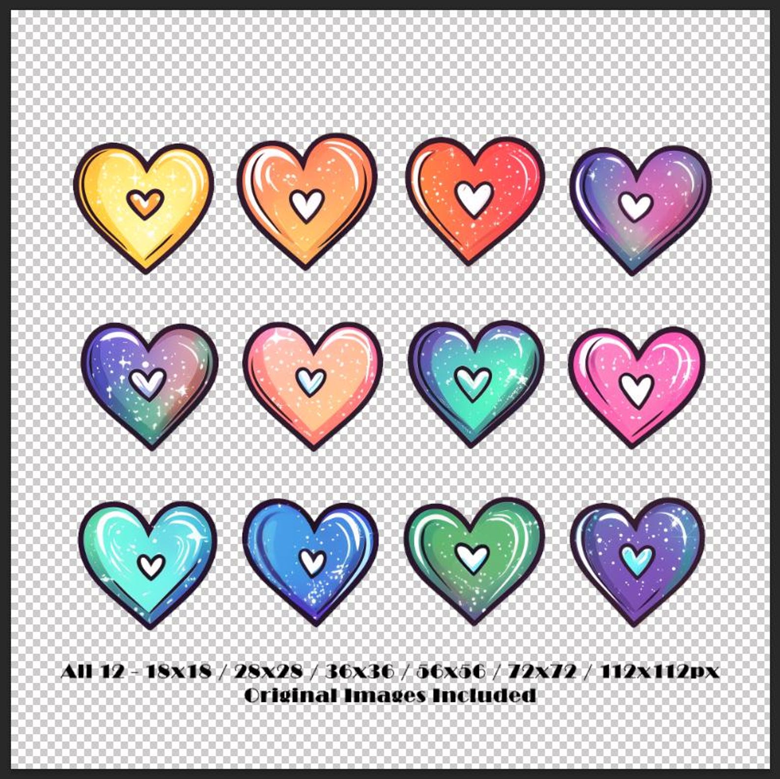 12 Heart Emotes Ready to Use Zip, Heart Emojis, Colorful Emotes, PNG ...