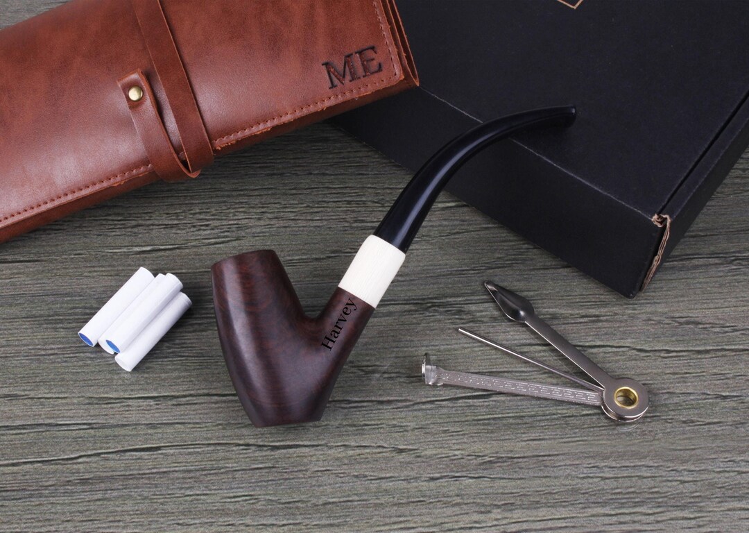 Wooden Tobacco Pipe With Custom Engrave, Men Smoking Set, Personalized ...