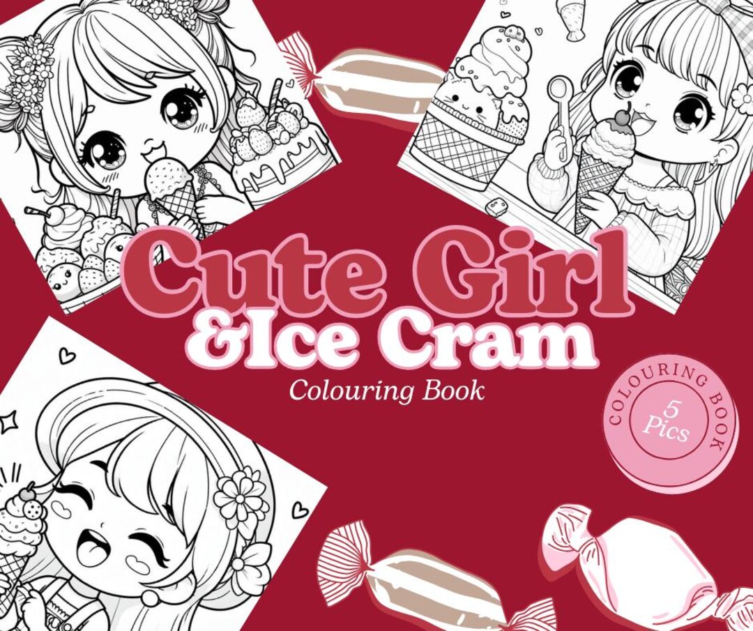 Cute Girl & Ice Cream Coloring Book Page for Kids (PNG FILE) - Etsy