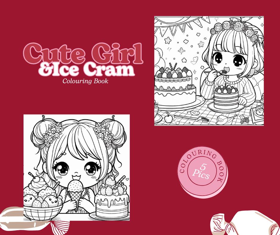 Cute Girl & Ice Cream Coloring Book Page for Kids (PNG FILE) - Etsy