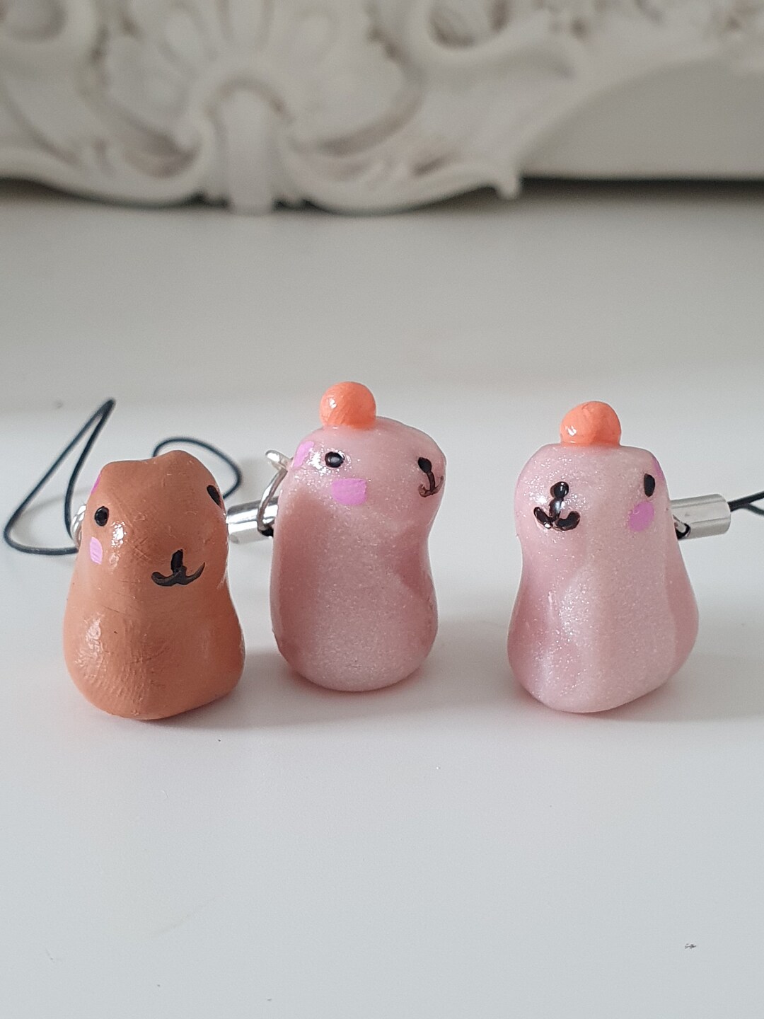 Baby Capybara Yuzu Keychains Polymer Clay Handmade Hand Painted Hand ...