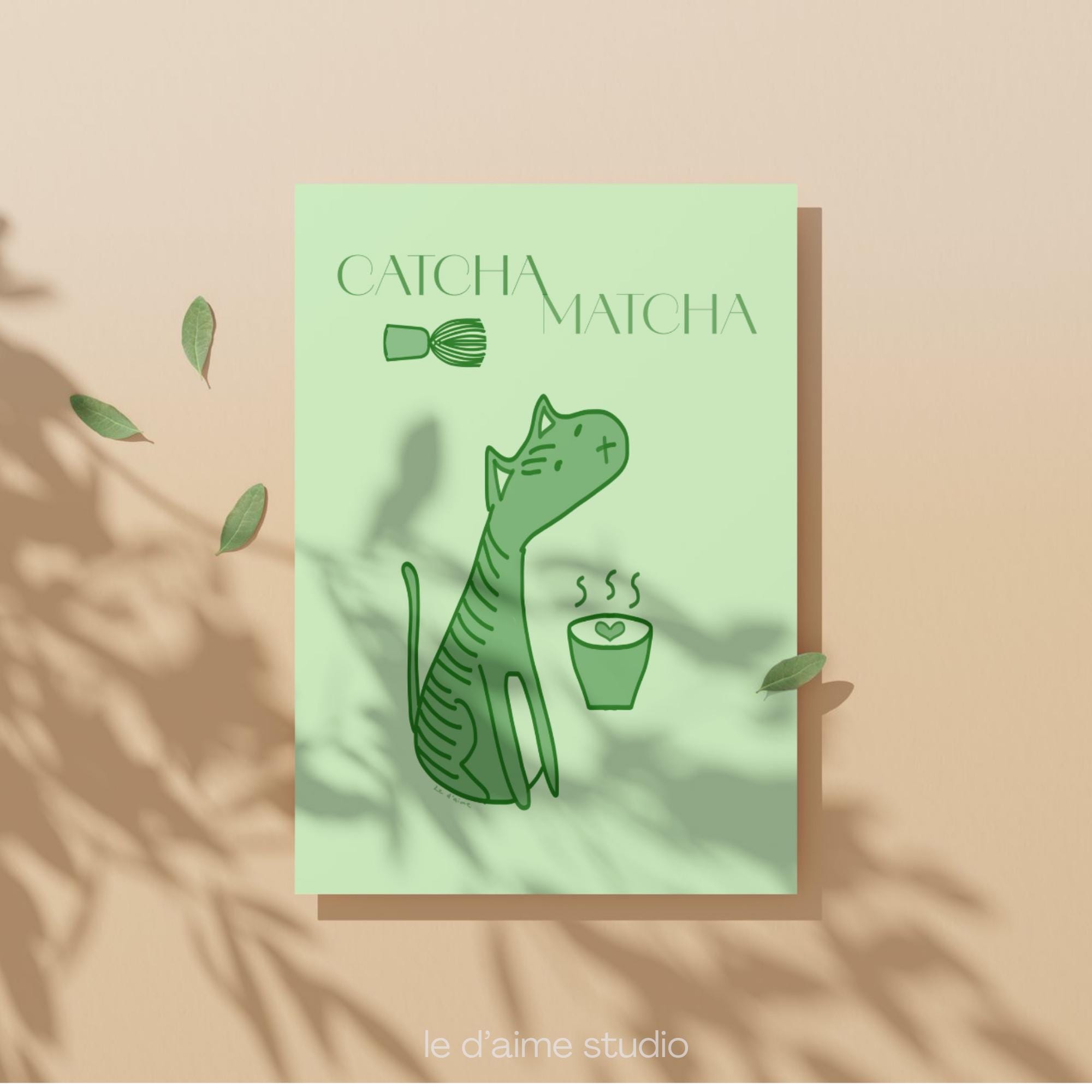Catcha Matcha Cat Matcha Latte Digital Art Print | Instant Download ...