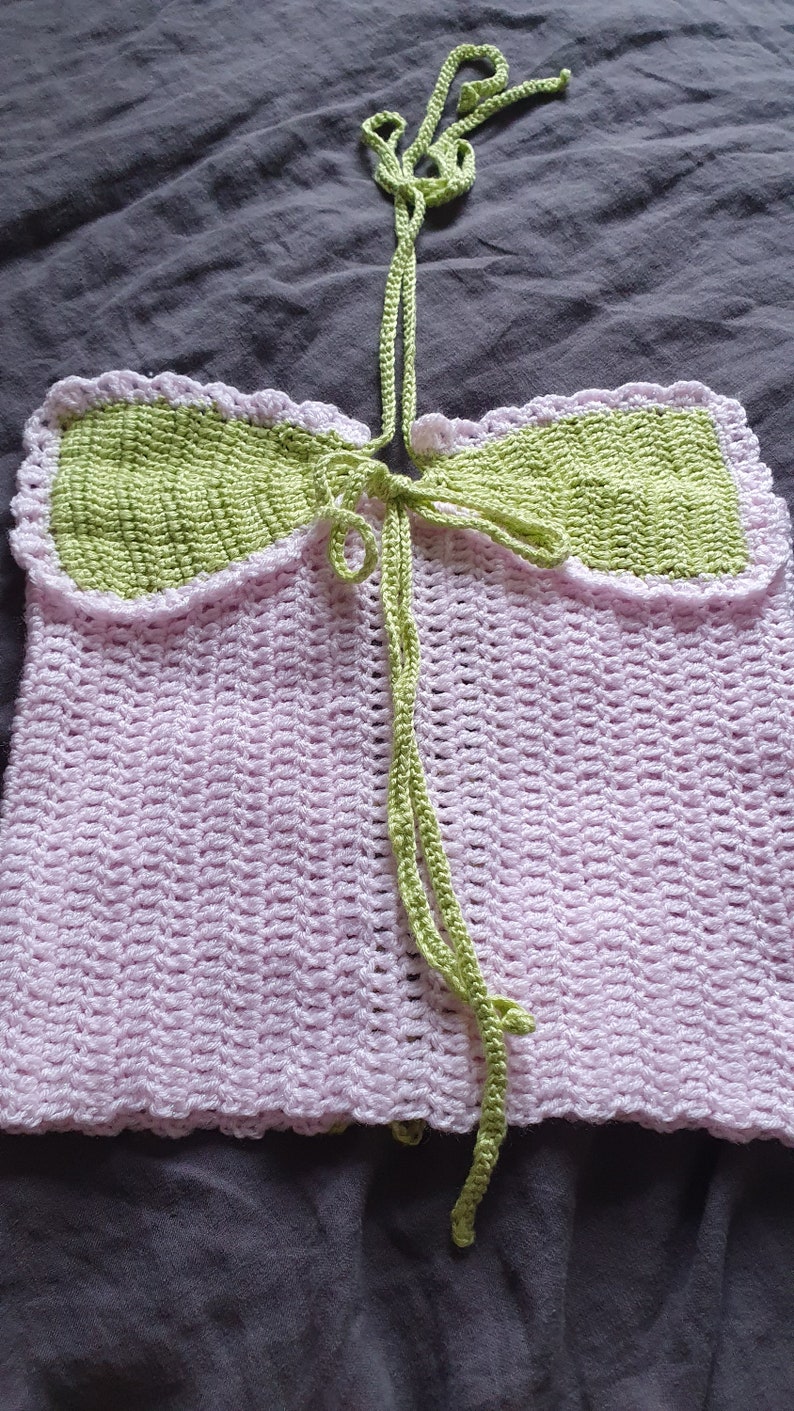Halter Neck Corset Crochet Top Pink and Lime Handmade Crochet Top ...