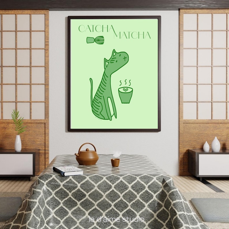 Catcha Matcha Cat Matcha Latte Digital Art Print | Instant Download ...