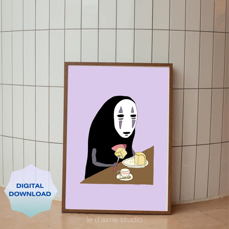 No Face Eating Cake Spirited Away Studio Ghibli Digital Art Print ...