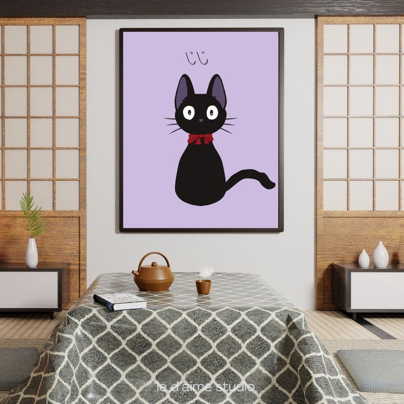 Black Cat Digital Fan Art Print Instant Download Studio Ghibli Pastel ...