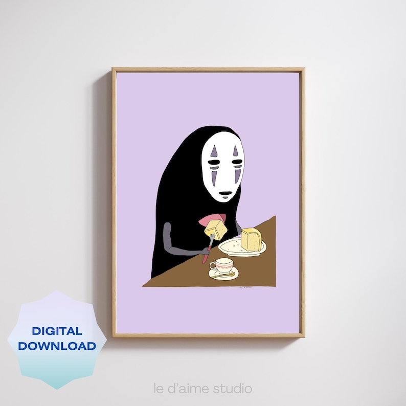 No Face Eating Cake Spirited Away Studio Ghibli Digital Art Print ...