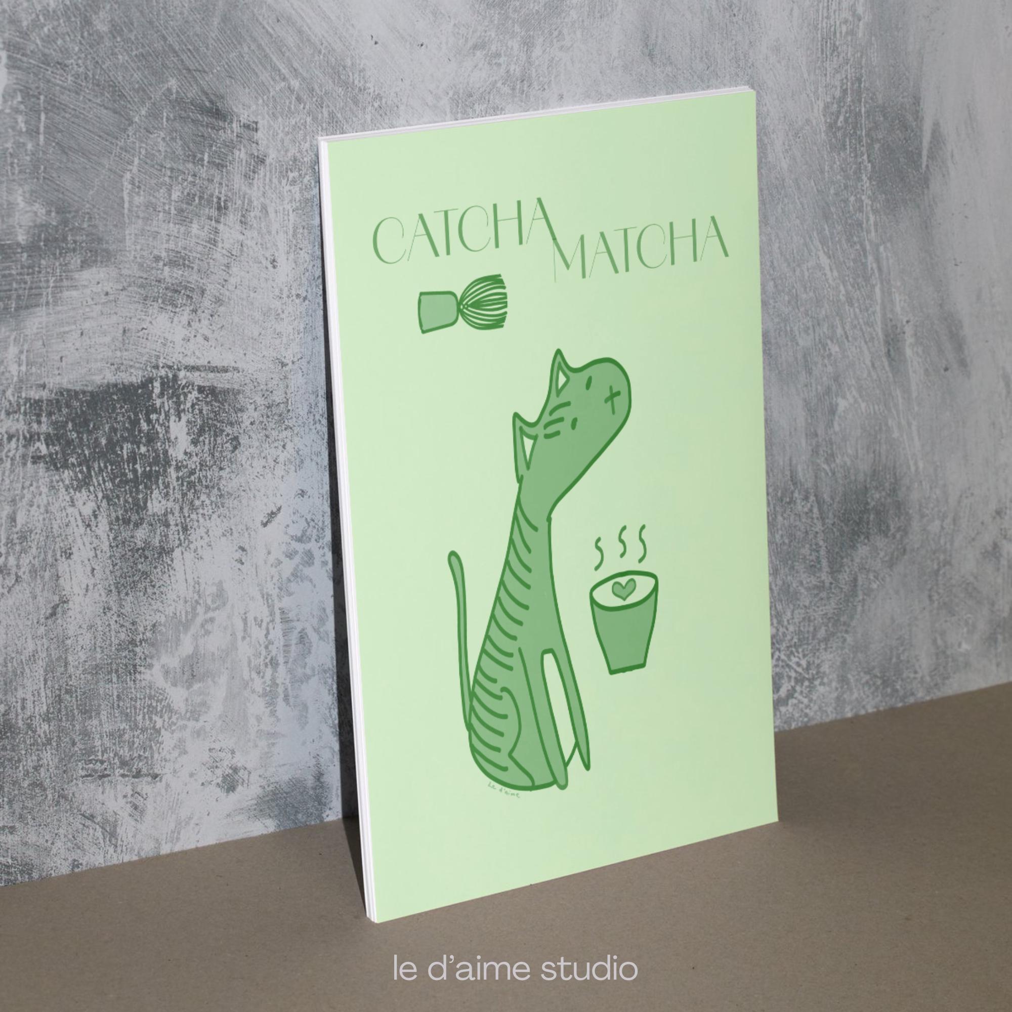 Catcha Matcha Cat Matcha Latte Digital Art Print | Instant Download ...