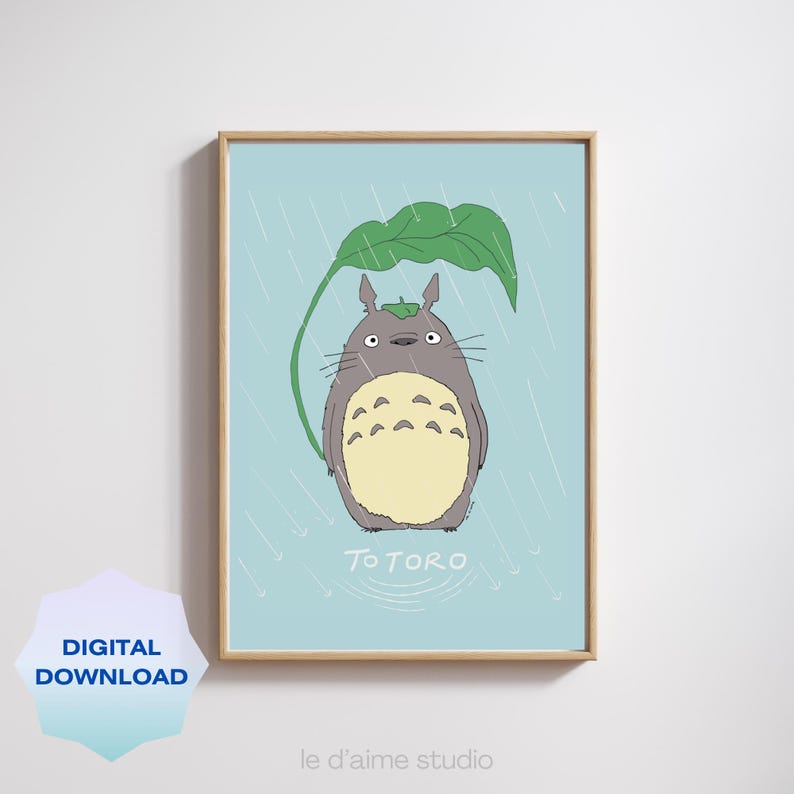 Grey Bear Character Leafy Blue Rainy Day | Instant Download| Wall Art ...