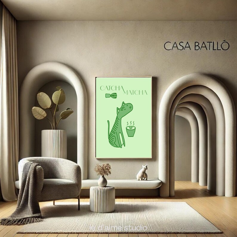 Catcha Matcha Cat Matcha Latte Digital Art Print | Instant Download ...