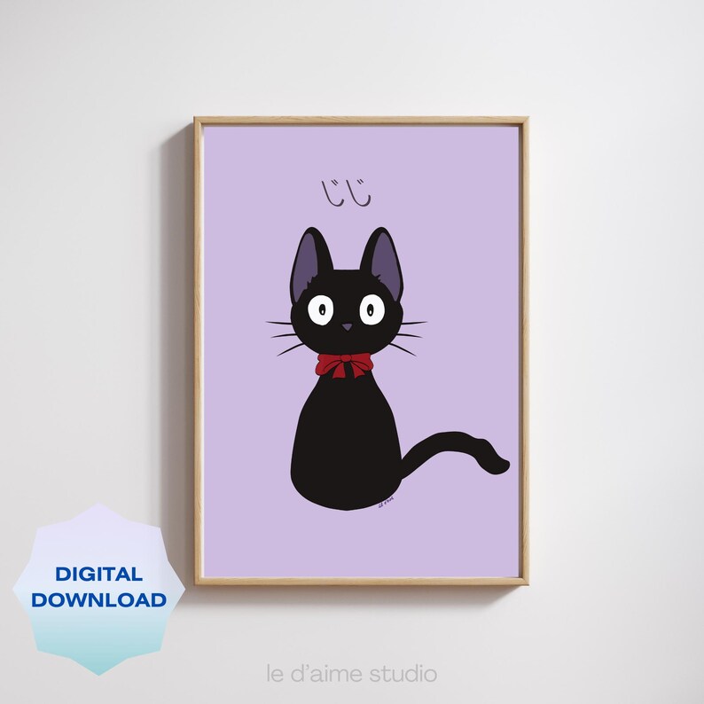 Black Cat Digital Fan Art Print Instant Download Studio Ghibli Pastel ...