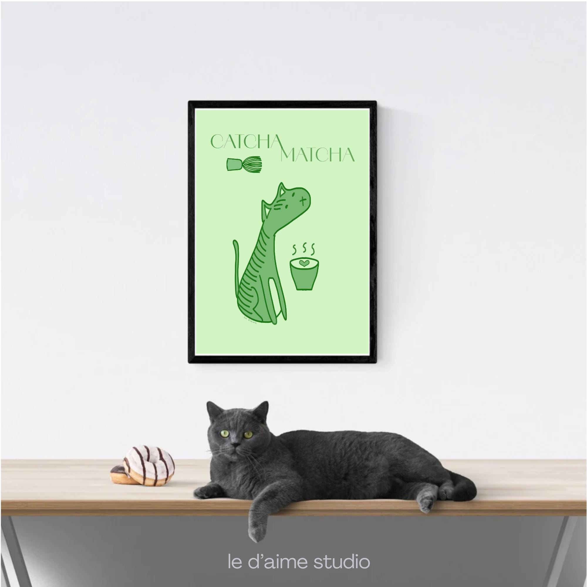 Catcha Matcha Cat Matcha Latte Digital Art Print | Instant Download ...