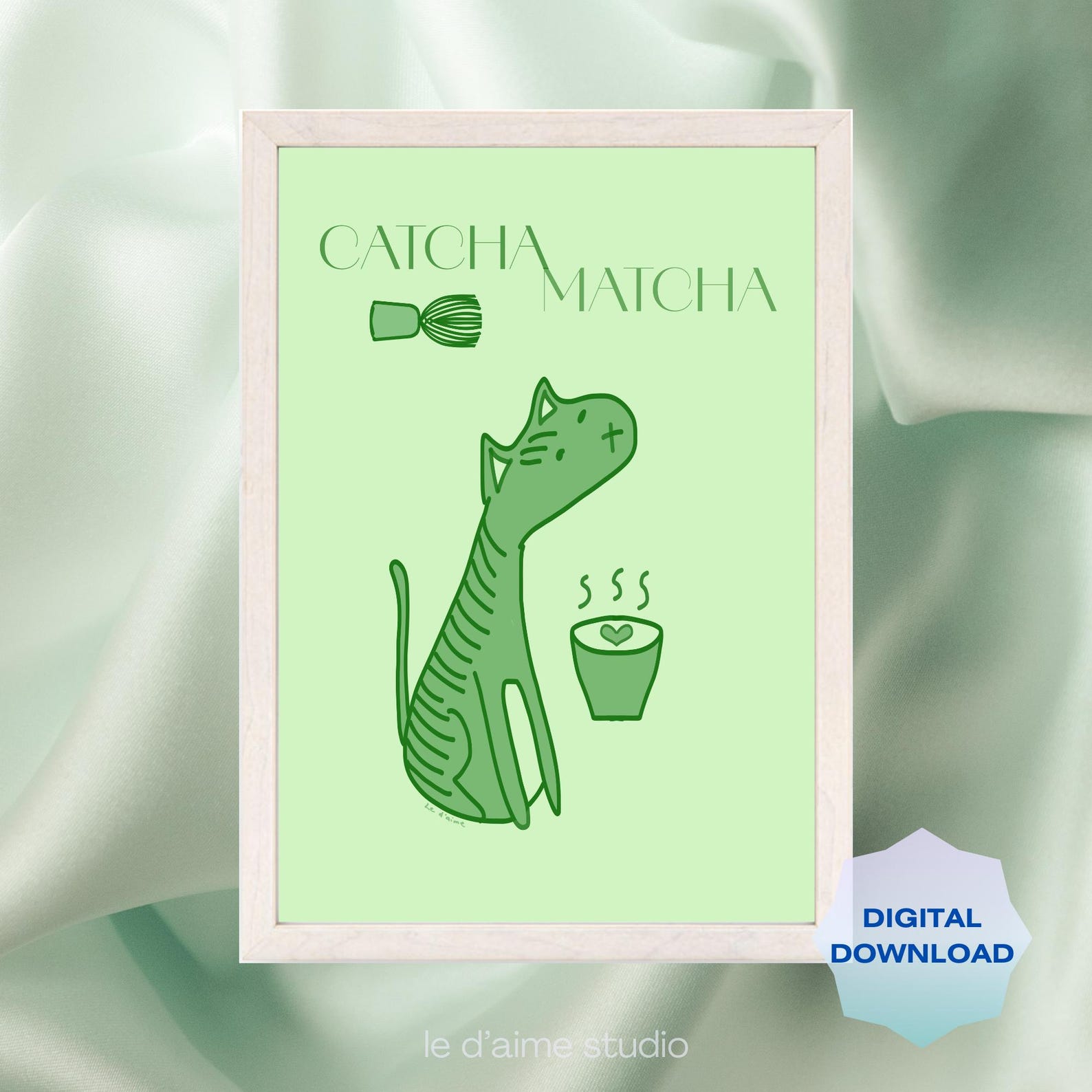 Catcha Matcha Cat Matcha Latte Digital Art Print | Instant Download ...