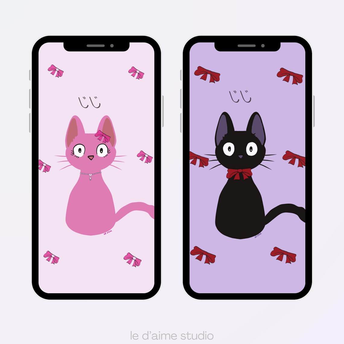 Jiji and Gigi Black Pink Cat Studio Ghibli Illustration Phone ...