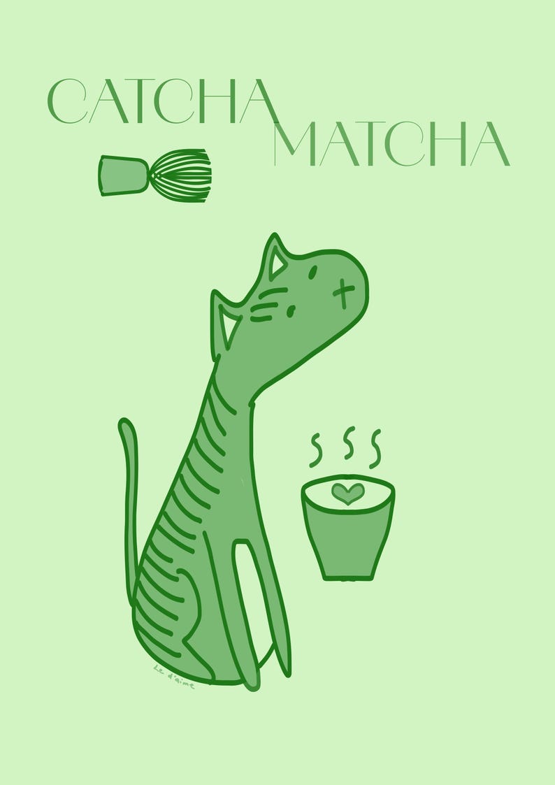 Catcha Matcha Cat Matcha Latte Digital Art Print | Instant Download ...