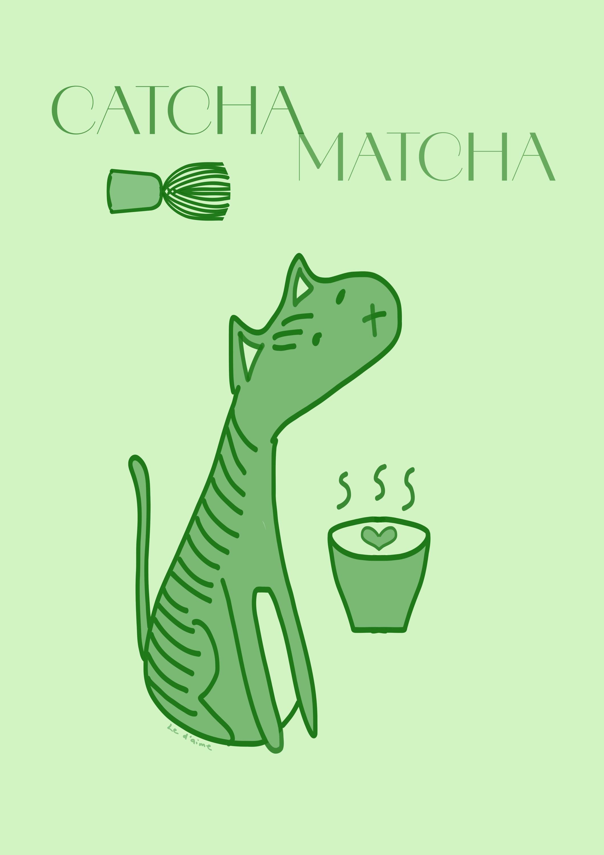 Catcha Matcha Cat Matcha Latte Digital Art Print | Instant Download ...
