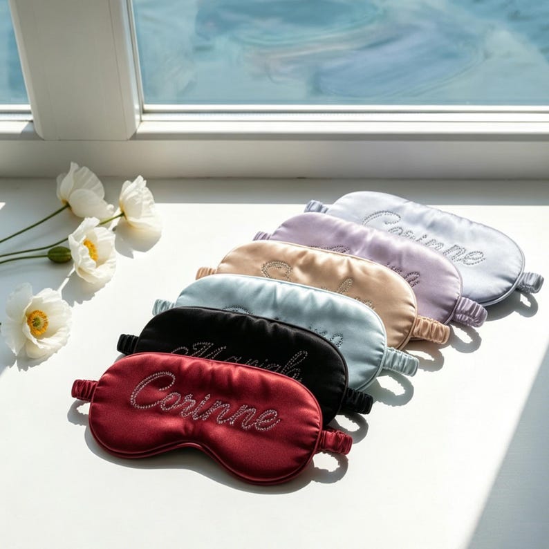 Custom Rhinestone Satin Sleep Mask & Scrunchie Set | Personalized Bling ...