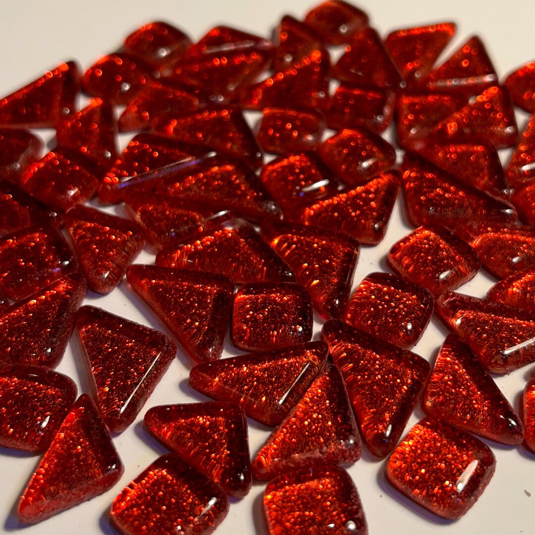 Ruby Red Glitter Gloss Crystal Glass Mosaic Tile, 100g, Tiny DIY Craft ...