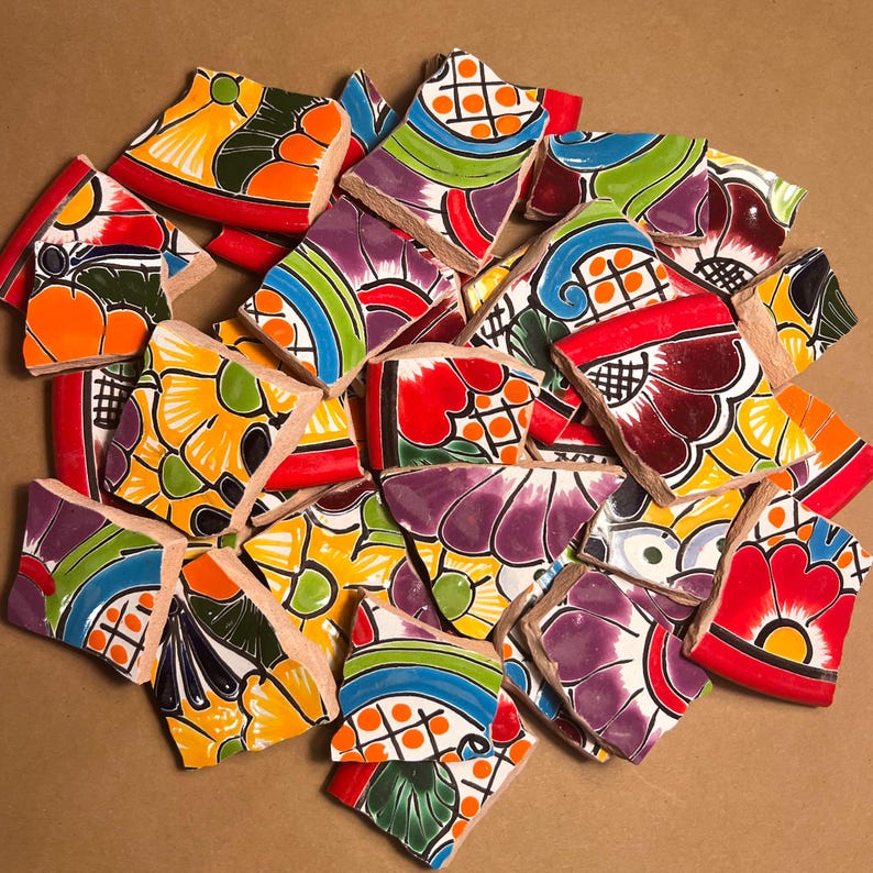 20 Hand Cut Mexican Talavera Terracotta Mosaic Tile, Painted Pottery ...