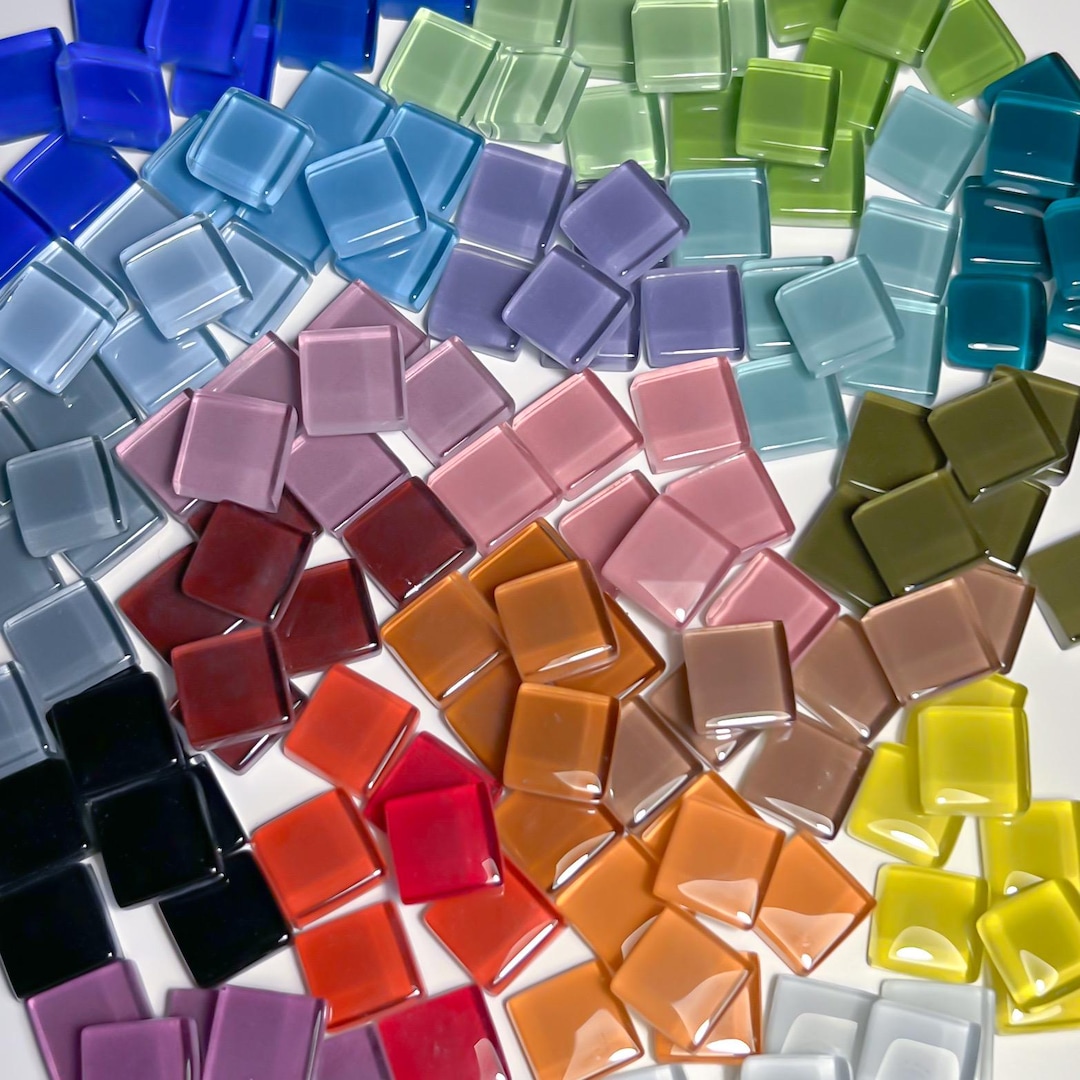100+ Colorful Gloss Glass 1cm Square Mosaic Tile, 100g, Small Tiny DIY ...