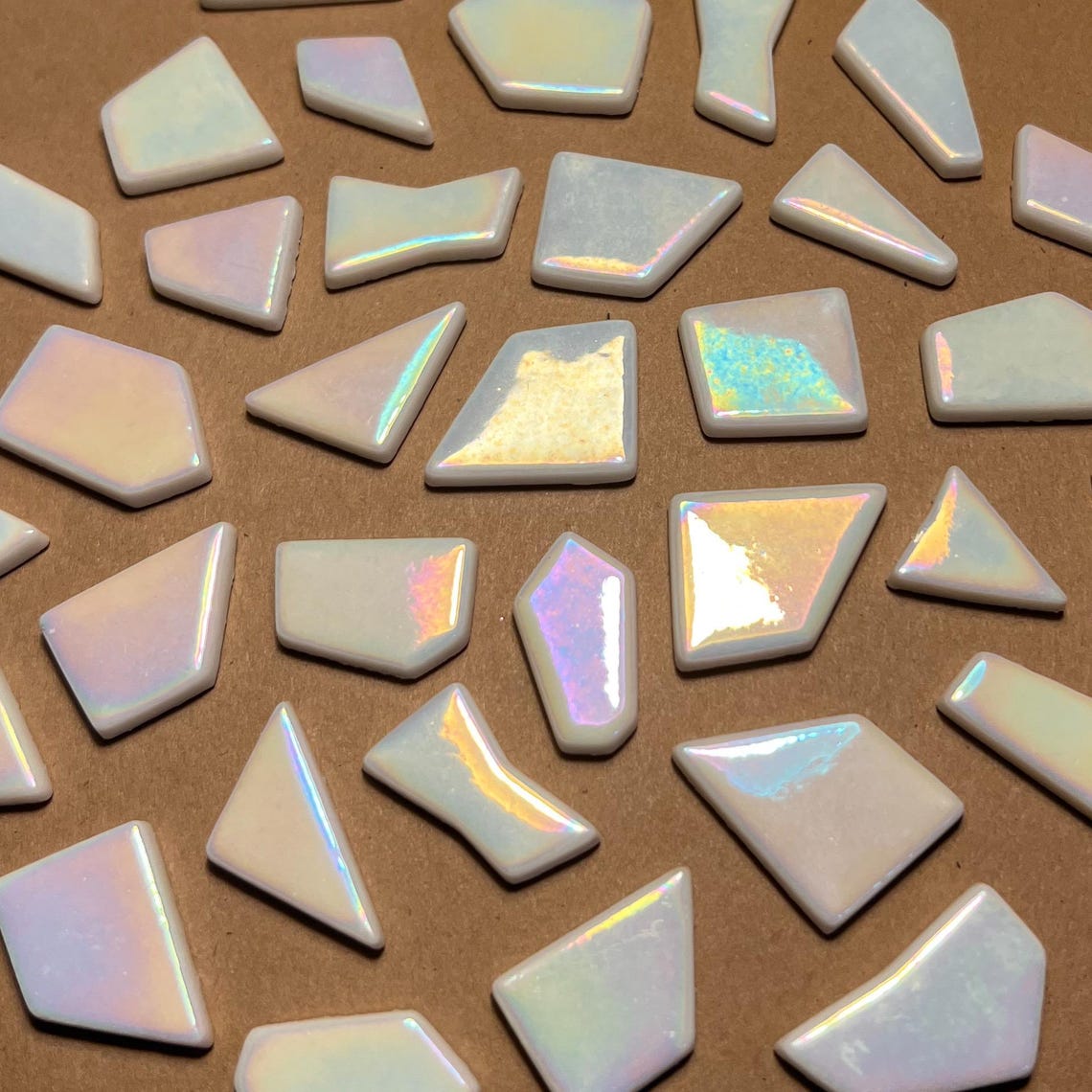 50g Iridescent Pearl Cream White Recycled Enamel Glass Mosaic Tile, DIY ...