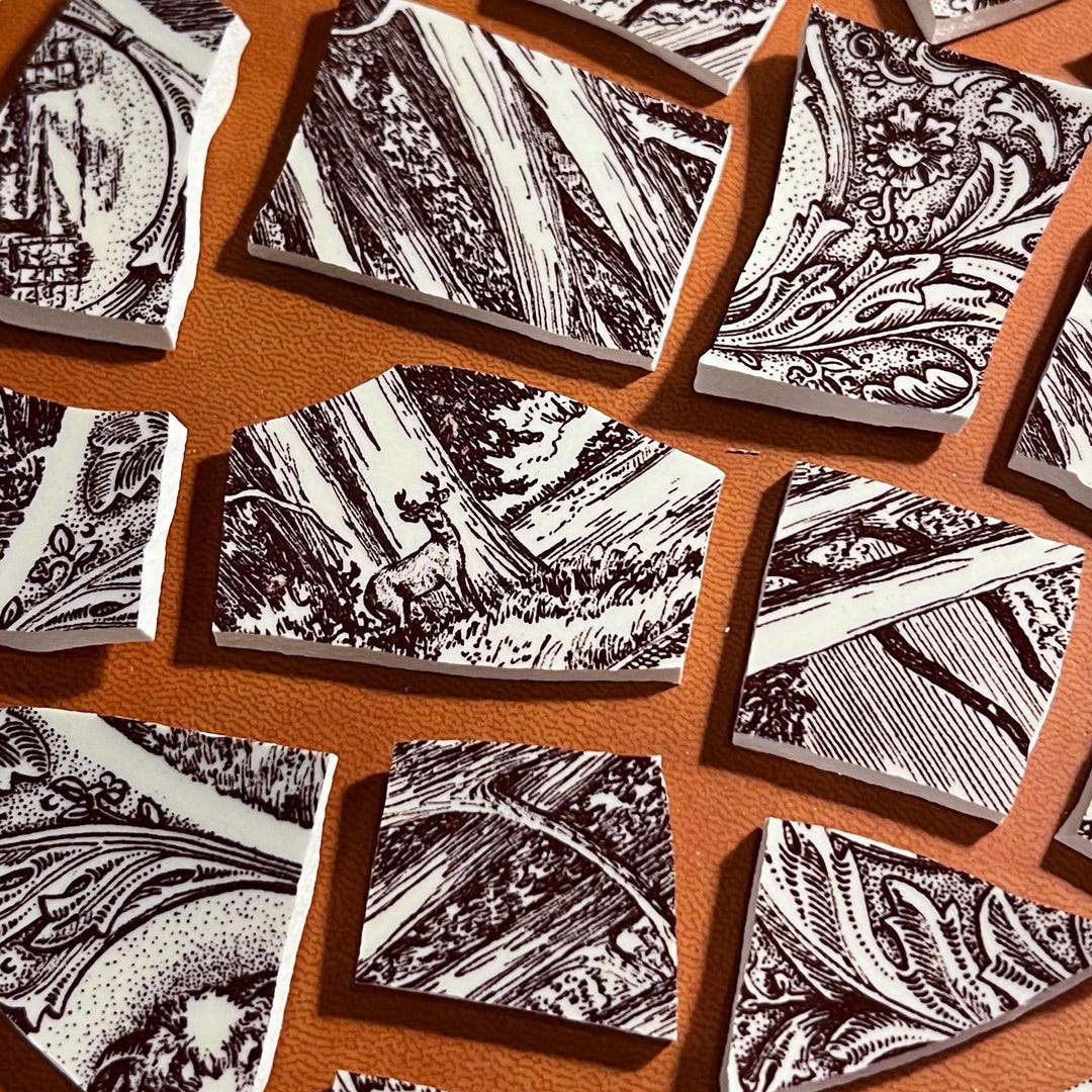 Brown Enchanted Forest Vintage Plate Mosaic Tile Hand Cut Broken China ...