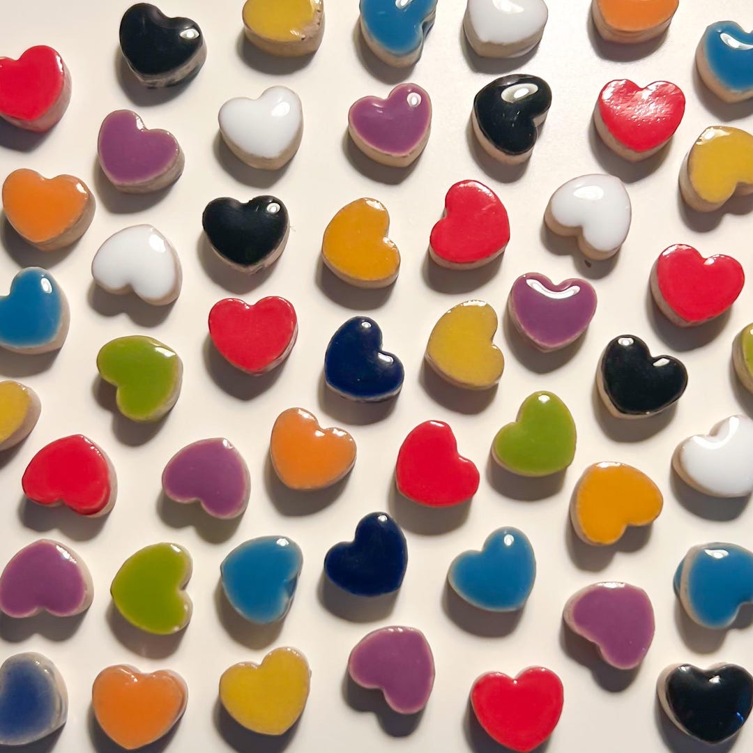 50 Mixed Color Mini Hearts Ceramic Mosaic Tile, Tiny Bright Colorful ...