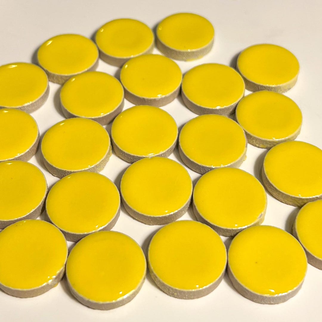 Lemon Yellow Penny Round Glazed Ceramic Mosaic Tile, 50g, Bright Small ...