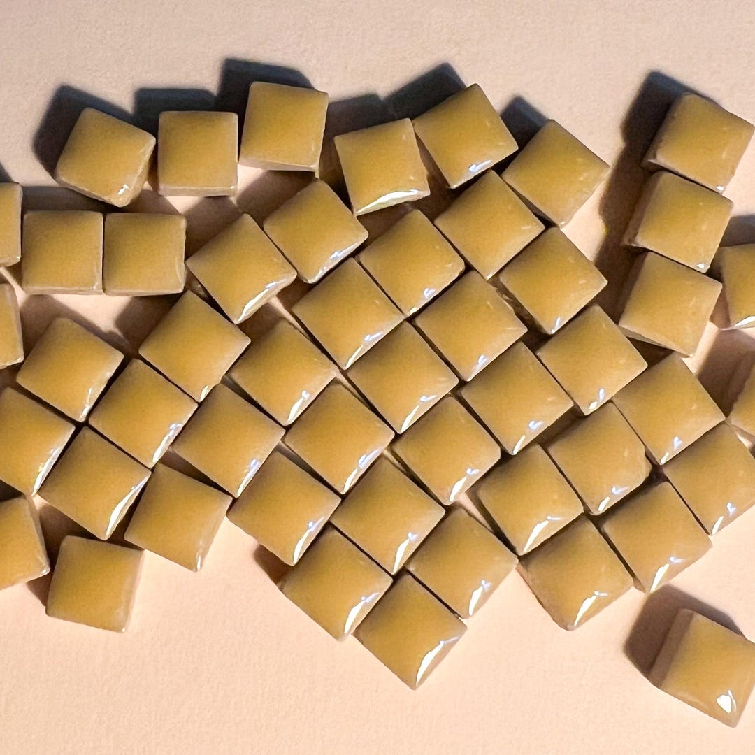 Butter Yellow Light Beige Square Glazed Ceramic Mosaic Tile, 50g, Small ...