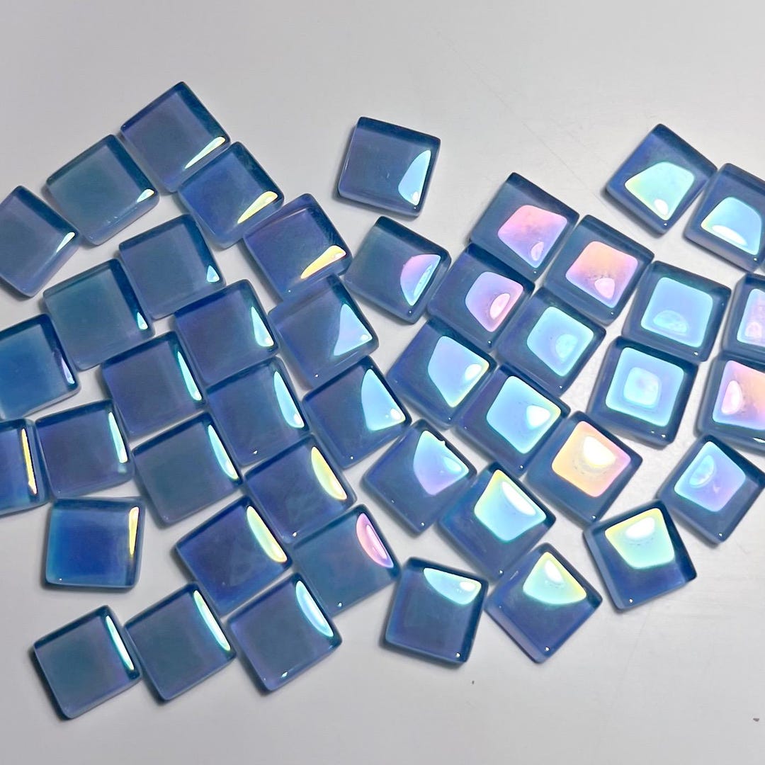 50g Iridescent Pastel Pearl Blue Color Mix Mini Glossy Glass Mosaic ...