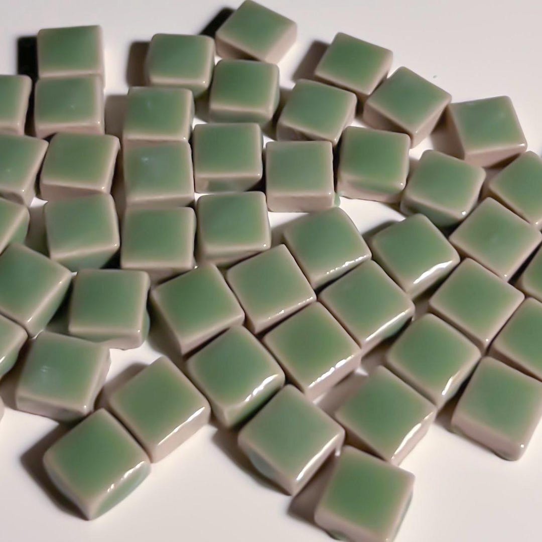 Light Moss Green Square Glazed Ceramic Mosaic Tile, 50g, Small DIY ...
