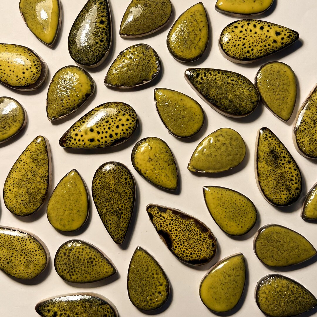 Speckled Yellow & Black Large Tear Drop Glazed Ceramic Mosaic Tile ...