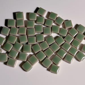 Light Moss Green Square Glazed Ceramic Mosaic Tile, 50g, Small DIY ...